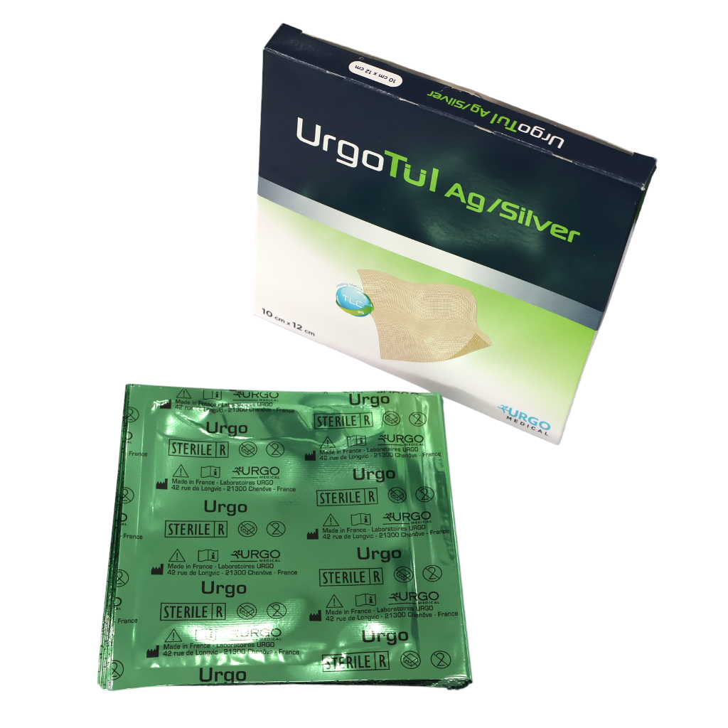 Gạc lưới Lipido-colloid tiếp xúc với lớp tẩm muối bạc UrgoTul Ag/Silver
