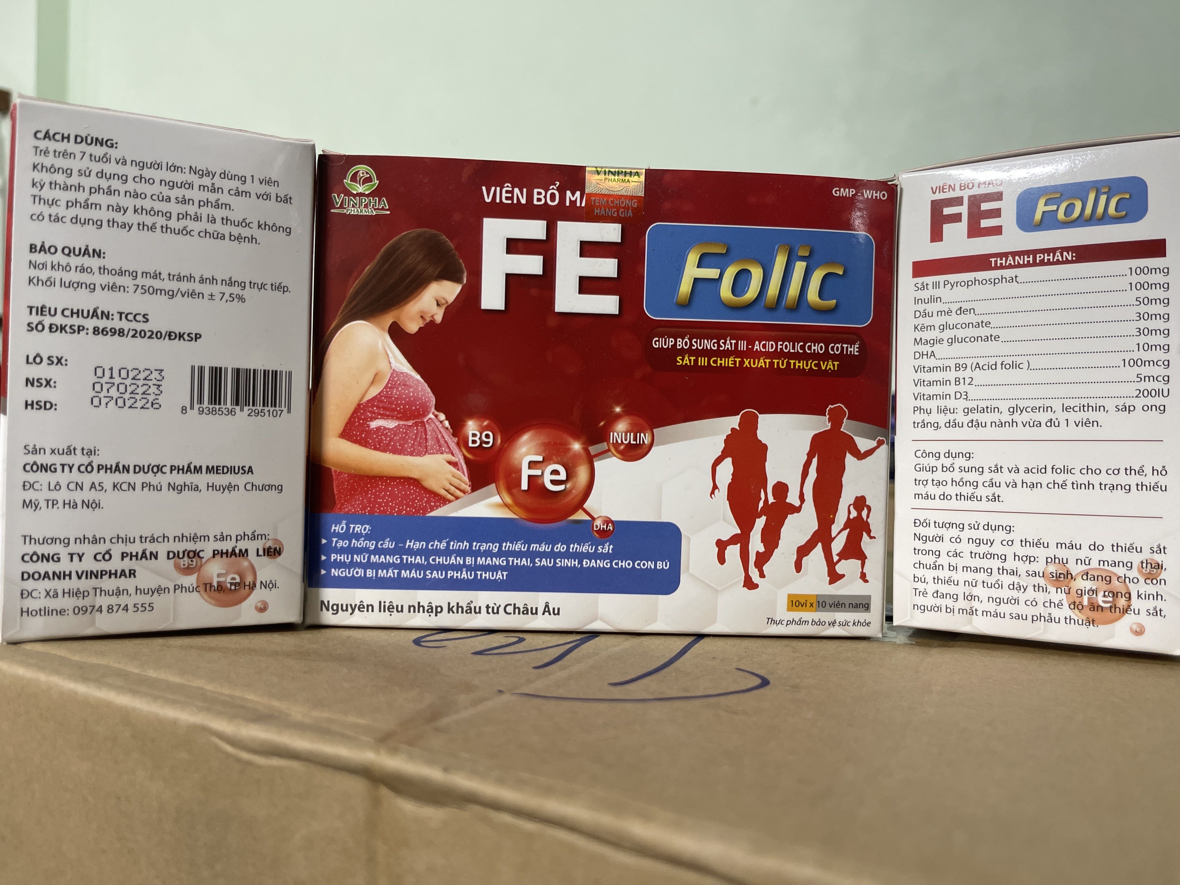 Hộp 100v - Viên uống bổ máu FE FOLIC giúp bổ xung sắt III và acid folic