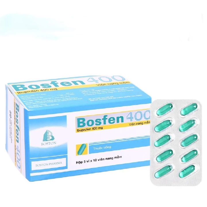 Bosfen 400 ( Ibuprofen)_ Hộp 05 vỉ x 10 viên nang mềm.