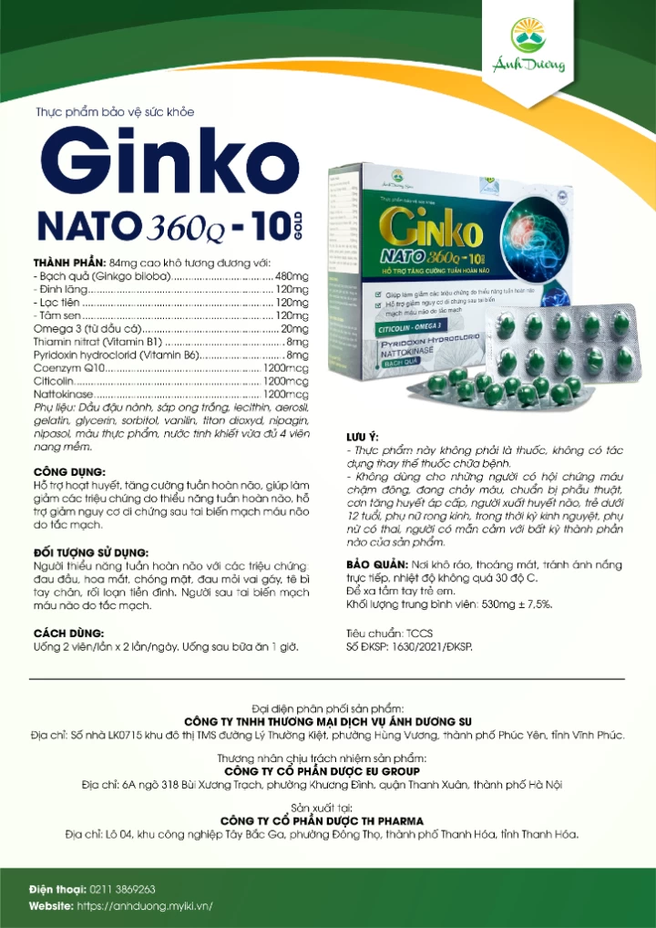 Ginko Nato 360Q - 10 Gold cty Ánh Dương H100v xanh (Mua 10 tặng 2 lọ ...